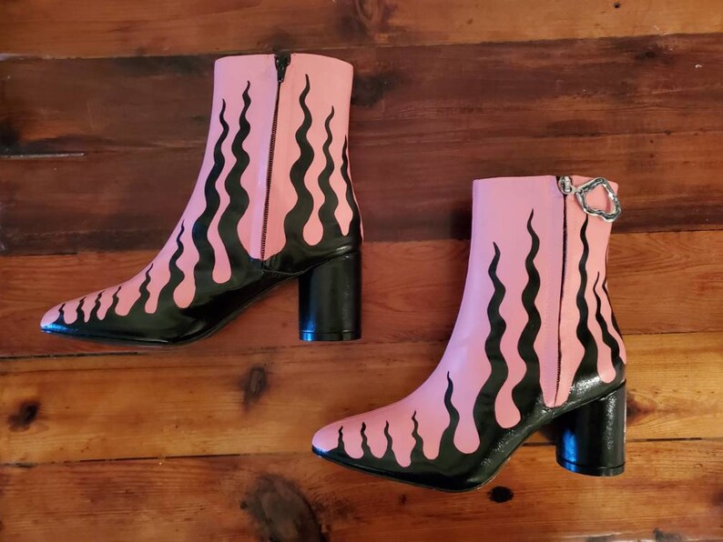 Made to Order: Hand Painted Funky Black and Pink Boots - Etsy