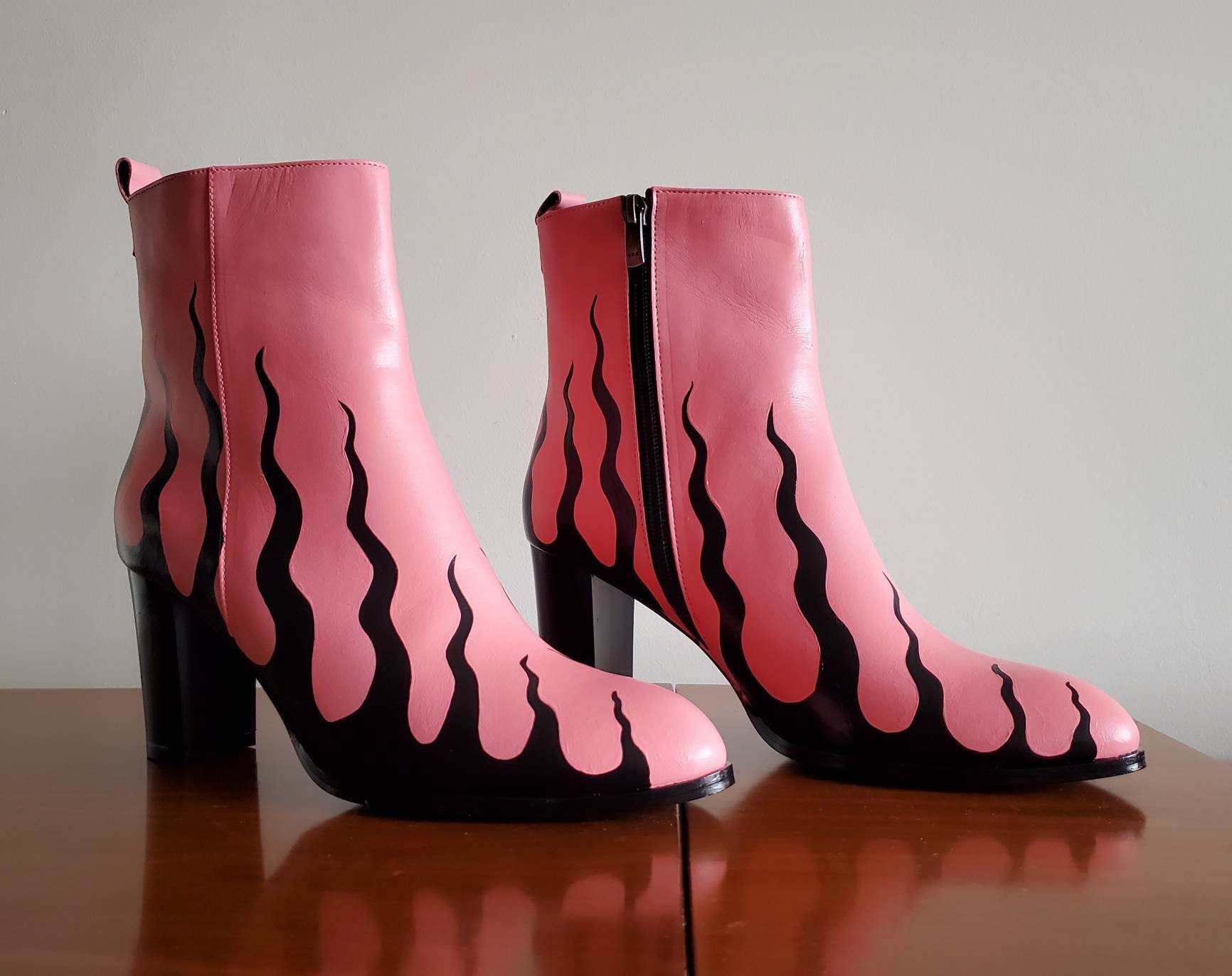 Made to Order: Hand Painted Funky Black and Pink Boots - Etsy