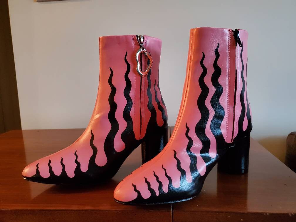Made to Order: Hand Painted Funky Black and Pink Boots - Etsy