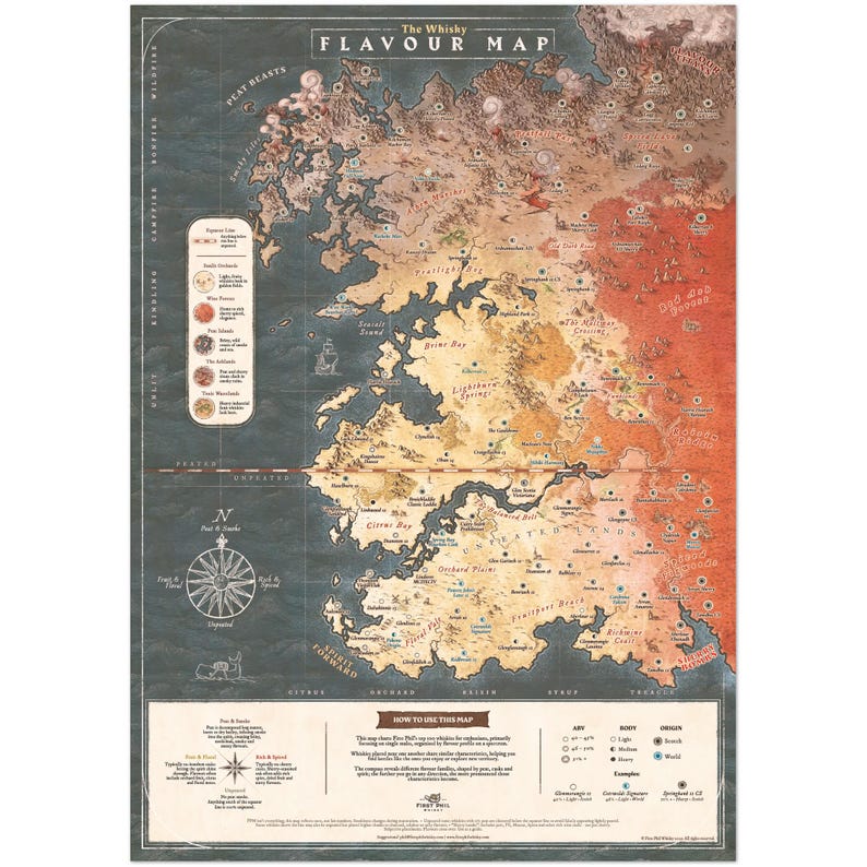 Whisky Flavour Map Poster | Visual Guide to 100 Popular Whiskies by ...