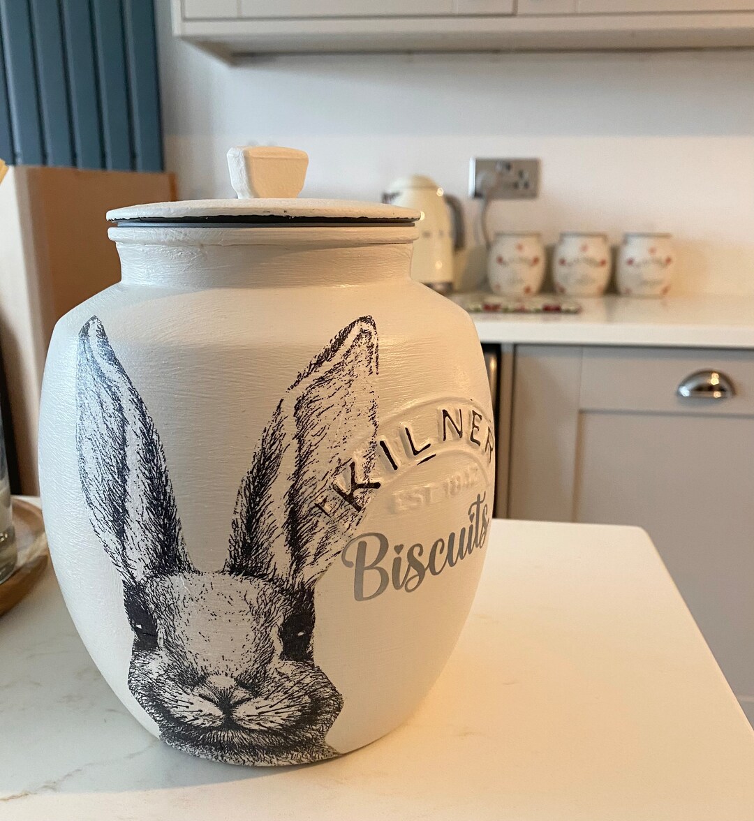Hare / Bunny 2 Litre Handmade Kilner Jars biscuits Neutral Monochrome ...
