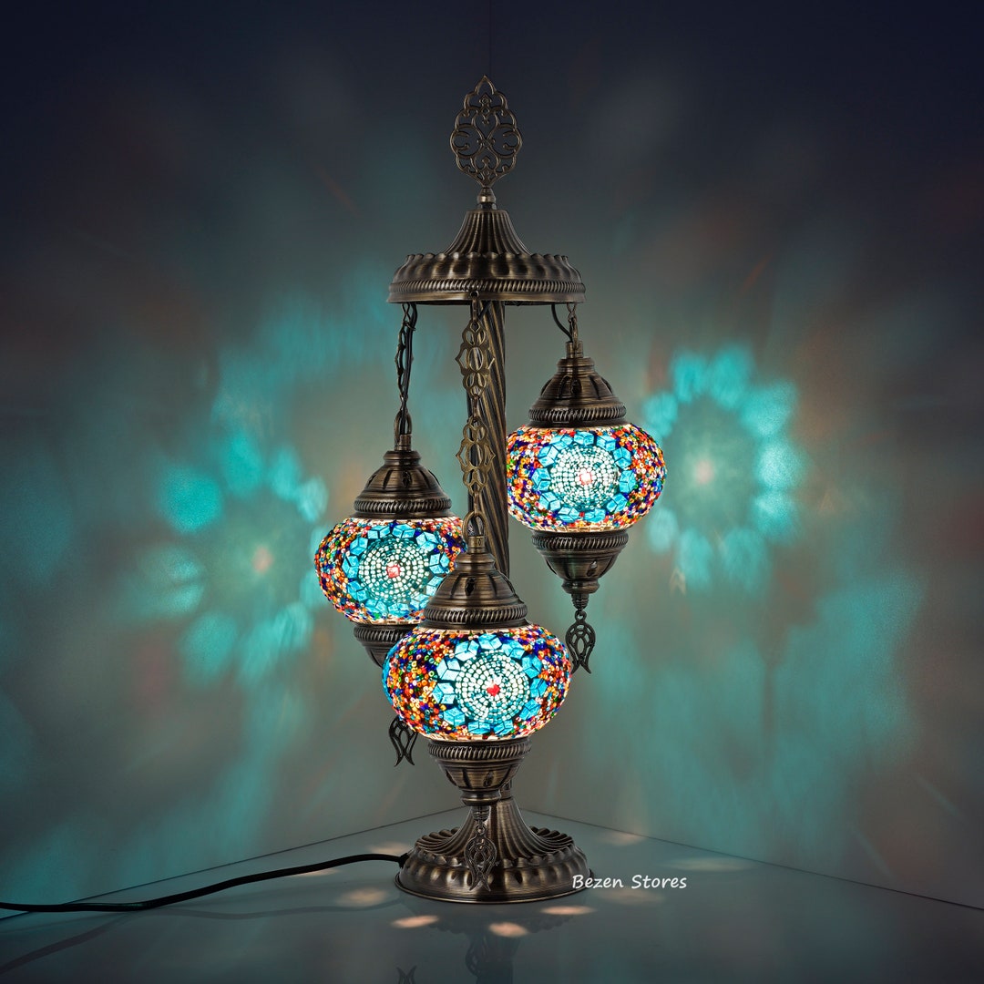Turkish-moroccan Mosaic Table Lamp, 3 Globes Bohemian Bedside Lamp,3 ...