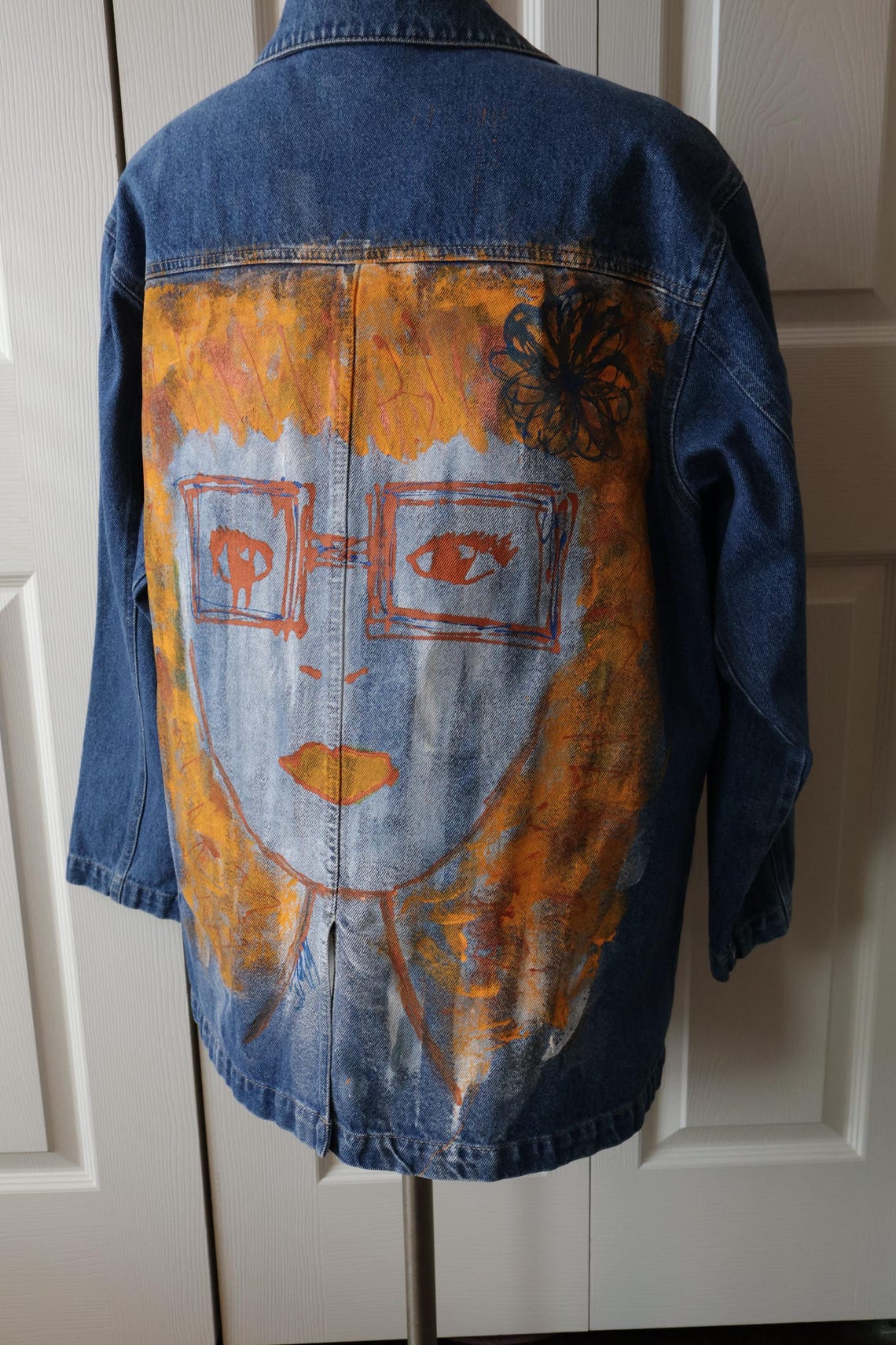 Hand Painted Face Jacket, Wearable Art, Upcycled Jacket Blonde Hair ...