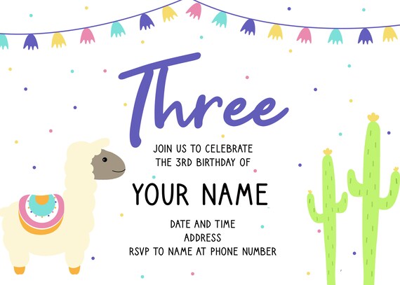 Custom Printable 3rd Birthday Invitation Downloadable 3rd - Etsy