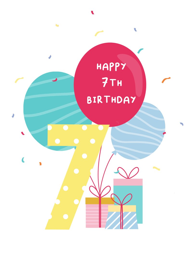 Custom Printable 7th Birthday Greeting, Downloadable 7th Birthday ...