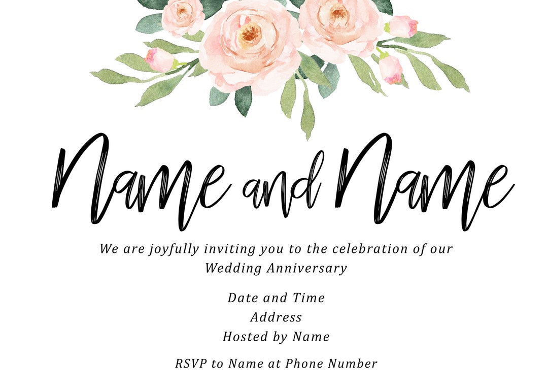Custom Printable Wedding Anniversary Invitation Downloadable - Etsy