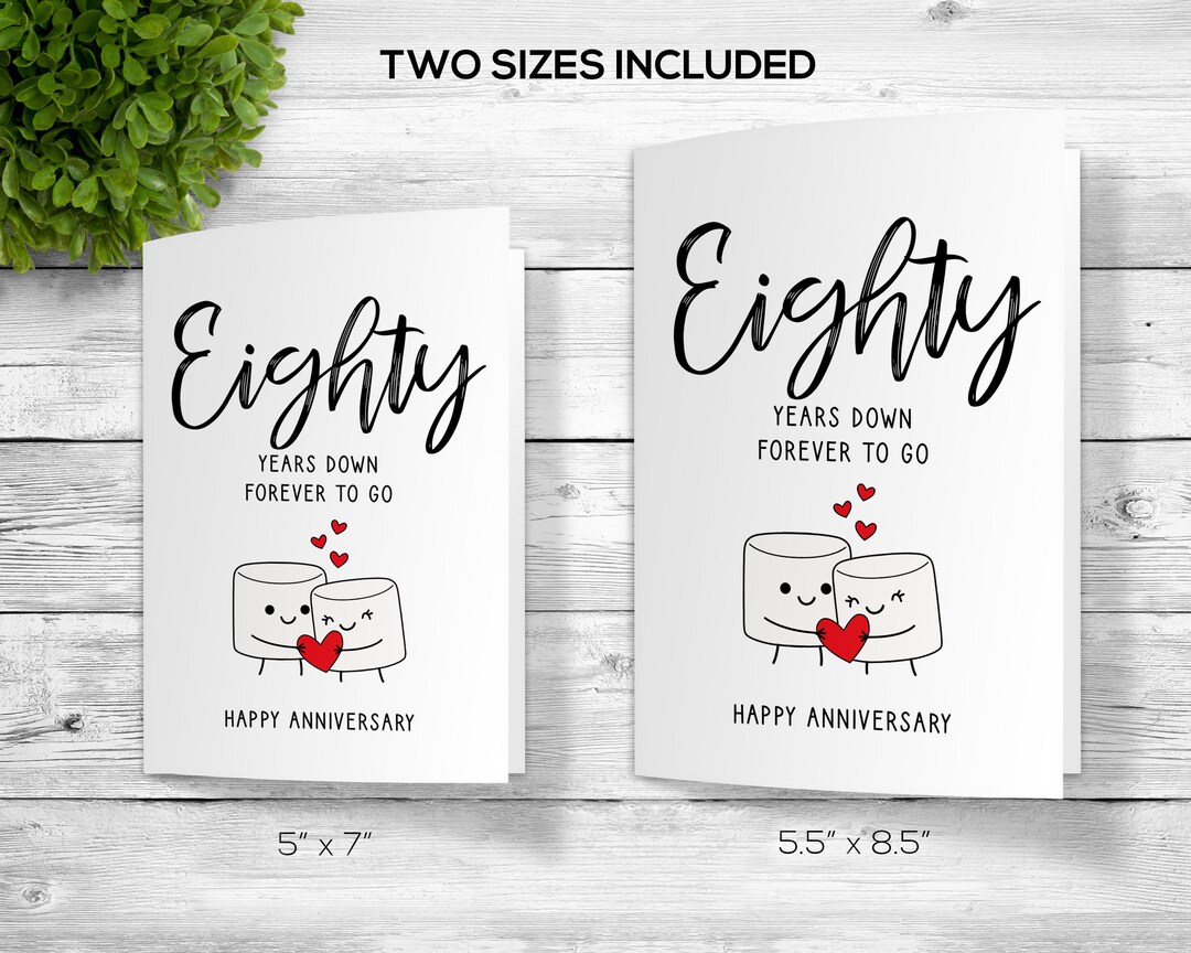 80th Anniversary Card, Printable Anniversary Card, Eightieth ...