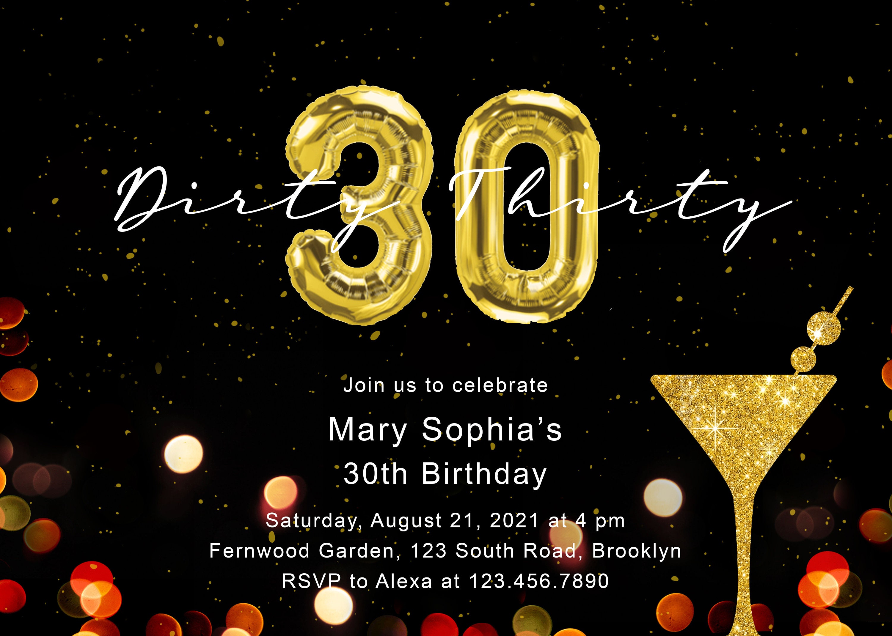 Custom Printable 30th Birthday Invitation, Downloadable 30th Birthday ...