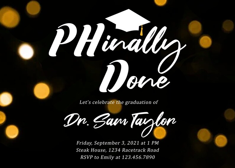 Custom Printable Phd Graduation Invitation, Downloadable Phd Graduation ...