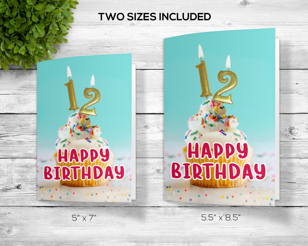 Custom Printable 12th Birthday Greeting, Downloadable 12th Birthday ...
