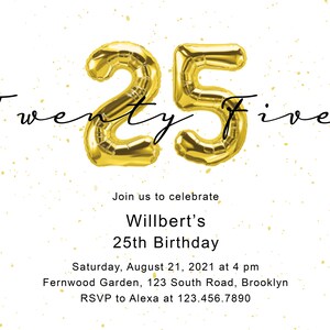Custom Printable 25th Birthday Invitation, Downloadable 25th Birthday ...