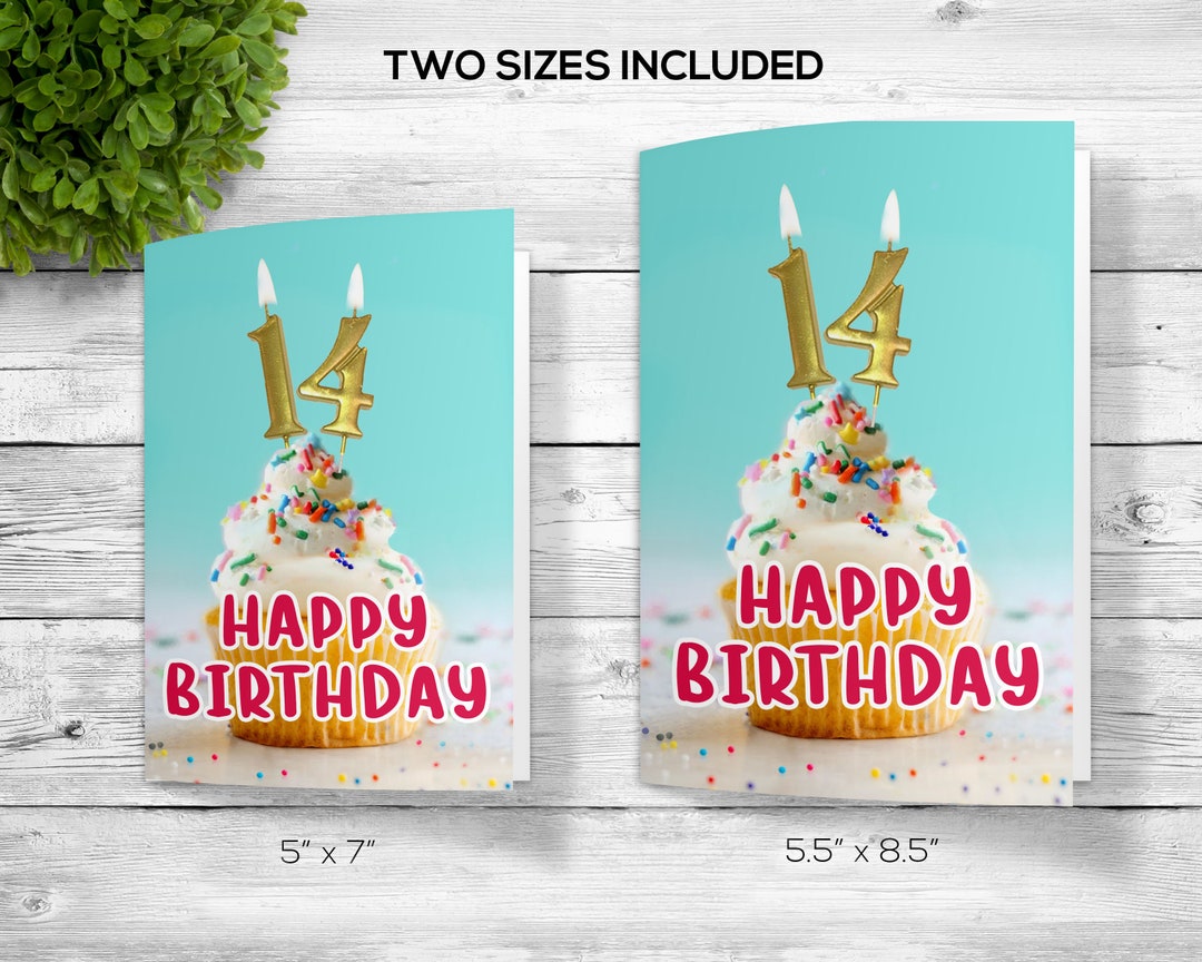 Custom Printable 14th Birthday Greeting, Downloadable 14th Birthday ...