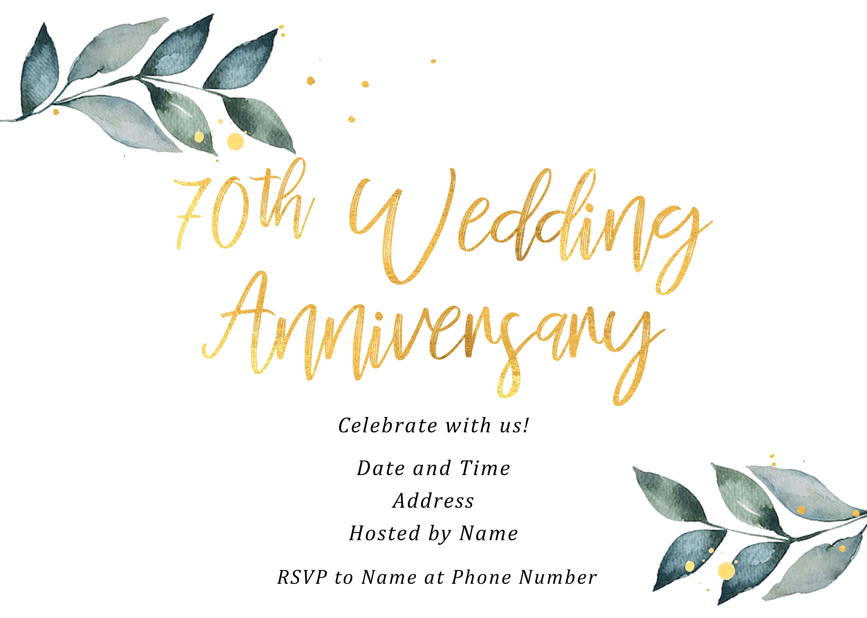 Custom Printable 70th Wedding Anniversary Invitation Downloadable 70th custom-printable-70th-wedding-anniversary-invitation-downloadable-70th