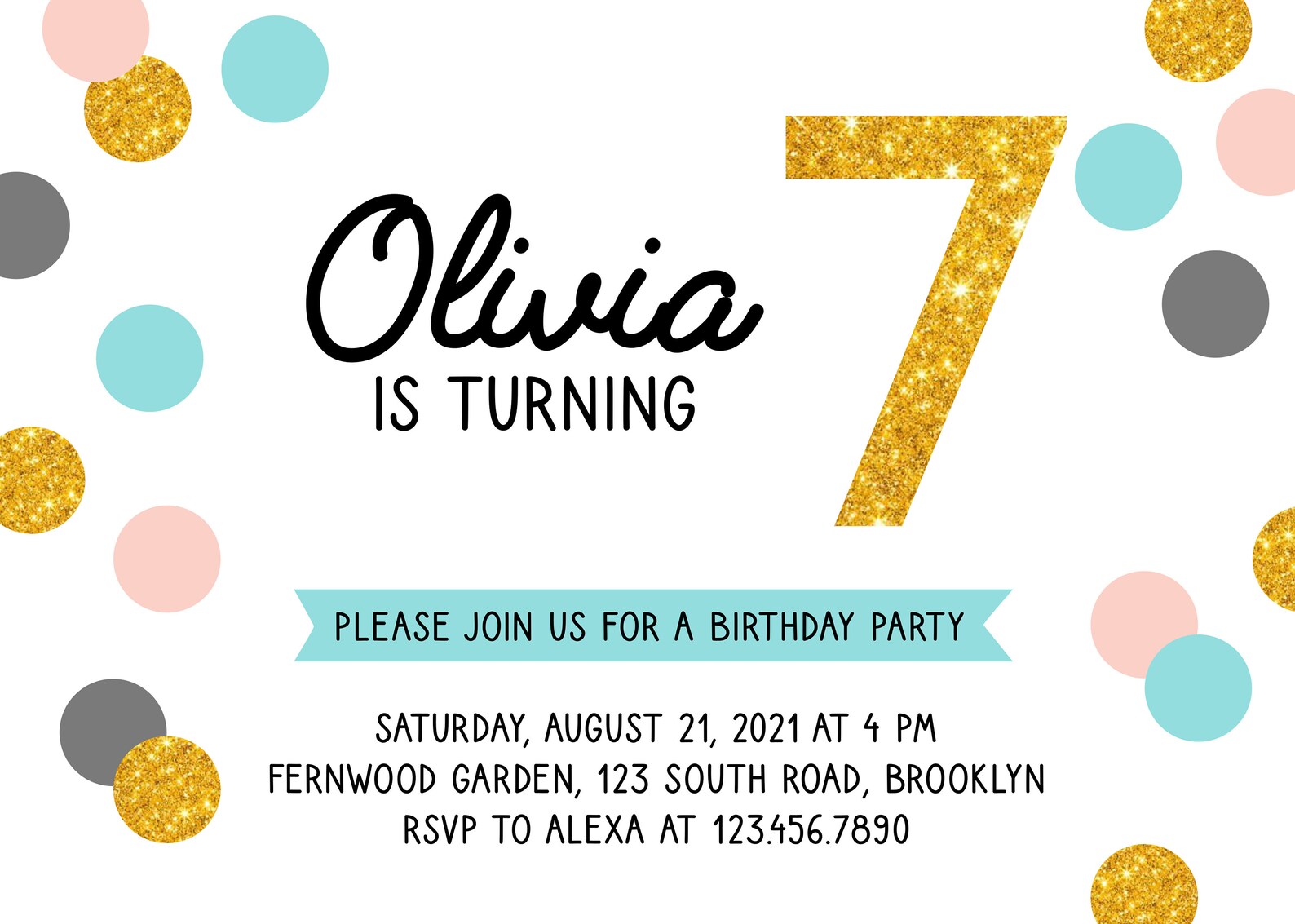 Custom Printable 7th Birthday Invitation Downloadable 7th Birthday