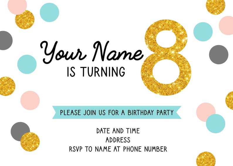Custom Printable 8th Birthday Invitation, Downloadable 8th Birthday ...