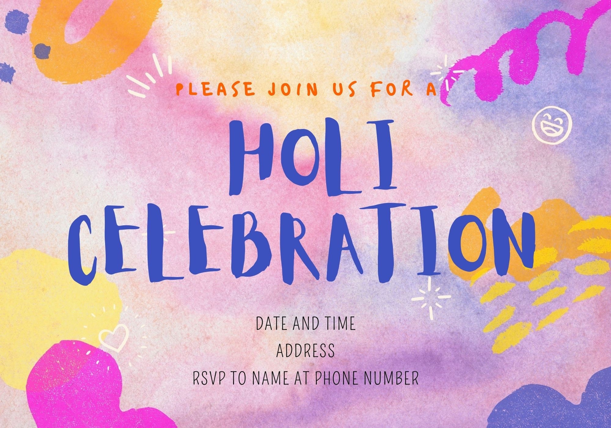 Custom Printable Holi Invitation, Downloadable Holi Invitation, Holi ...