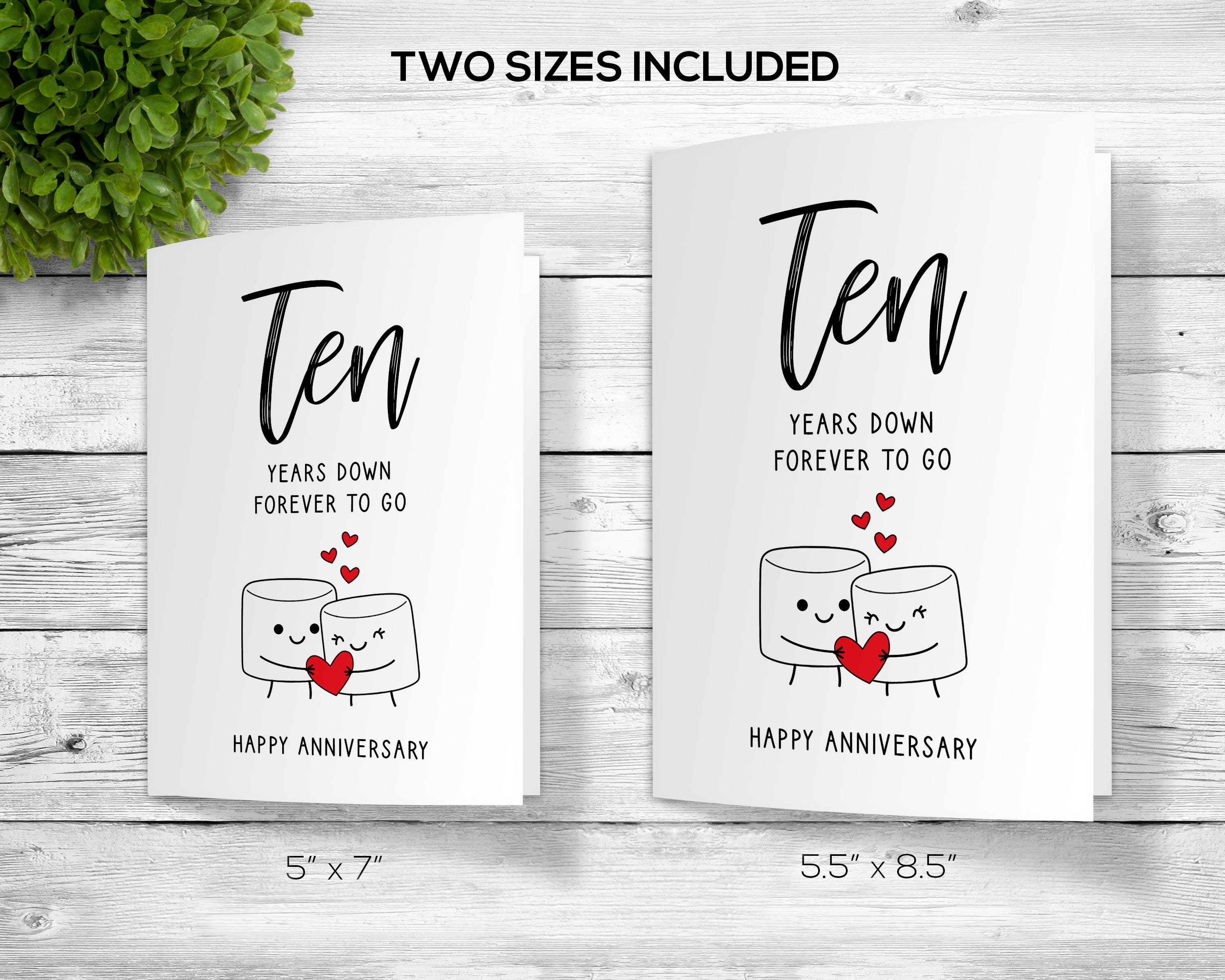 10th Anniversary Card, Printable Anniversary Card, Tenth Anniversary ...