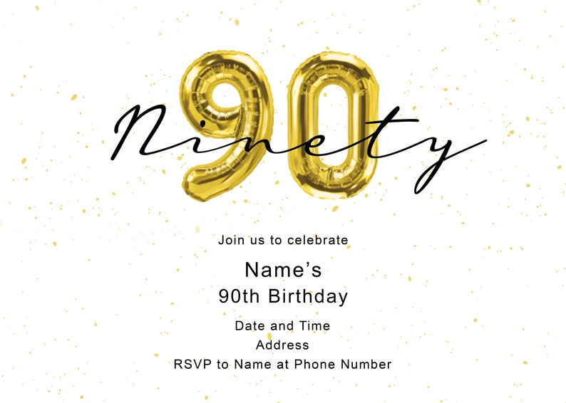 Custom Printable 90th Birthday Invitation, Downloadable 90th Birthday ...