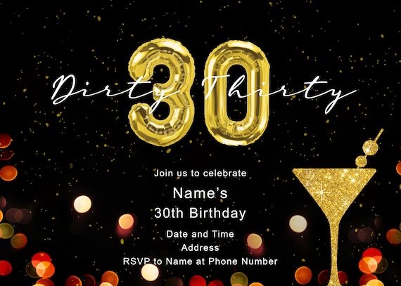 Custom Printable 30th Birthday Invitation Downloadable 30th | Etsy