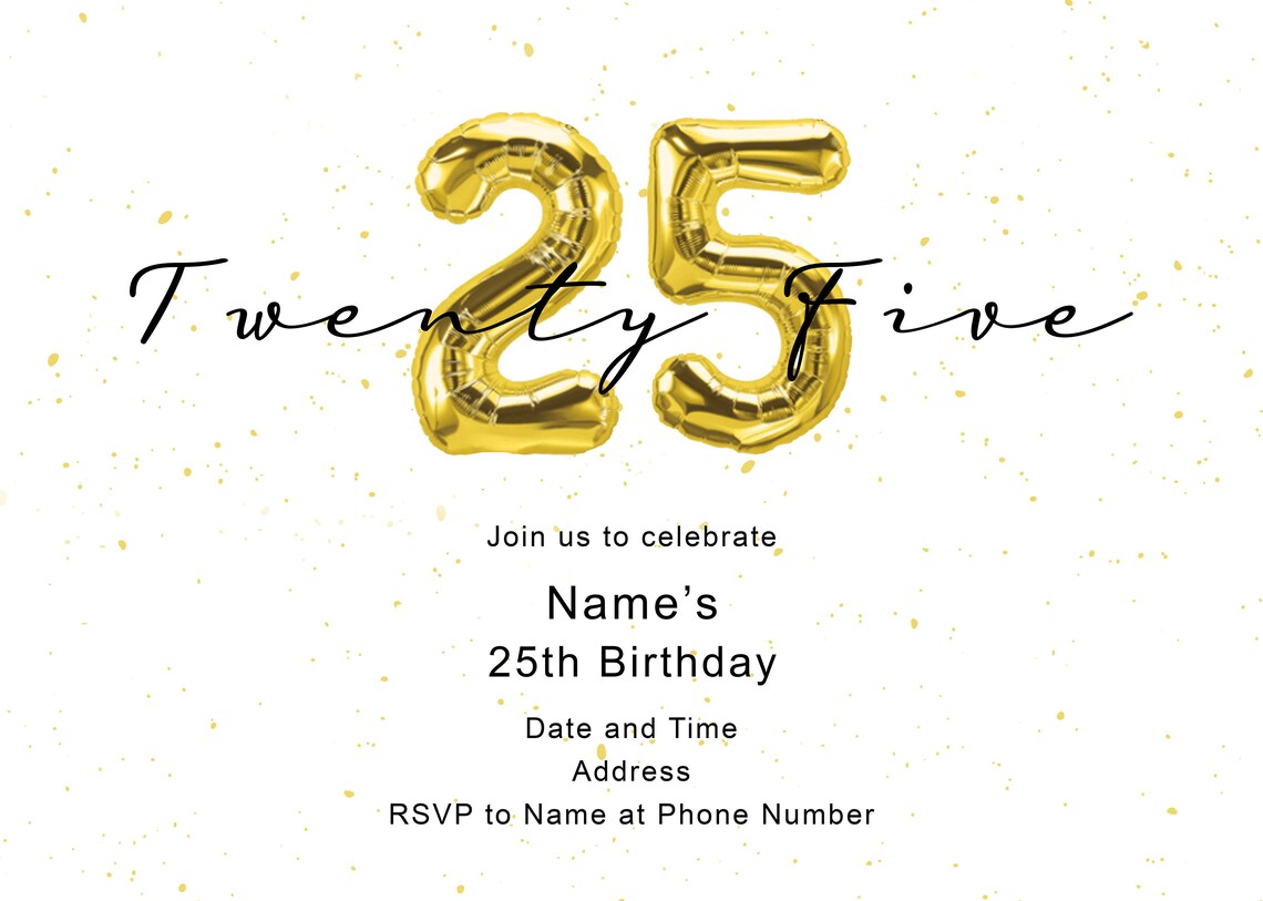 Custom Printable 25th Birthday Invitation, Downloadable 25th Birthday ...