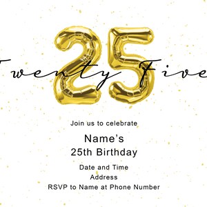 Custom Printable 25th Birthday Invitation, Downloadable 25th Birthday ...