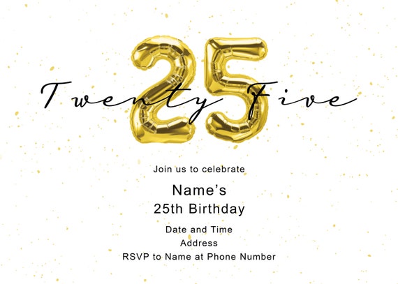Custom Printable 25th Birthday Invitation Downloadable 25th | Etsy