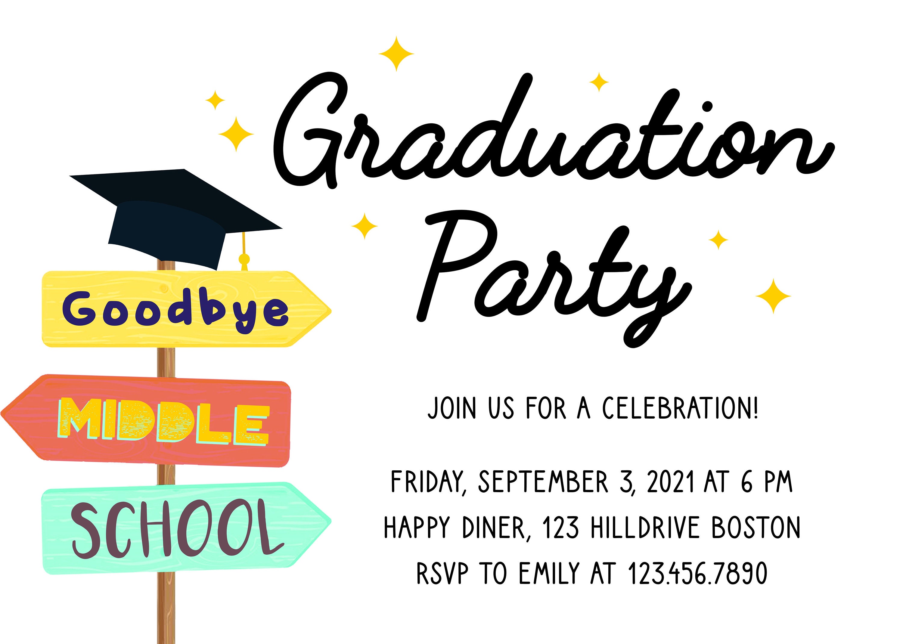 Personalized Printable Middle School Graduation Invitation ...
