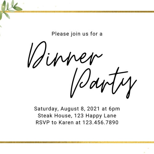 Custom Printable Dinner Party Invitation Downloadable Dinner - Etsy