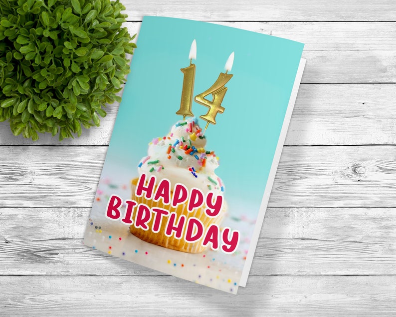 Custom Printable 14th Birthday Greeting, Downloadable 14th Birthday ...