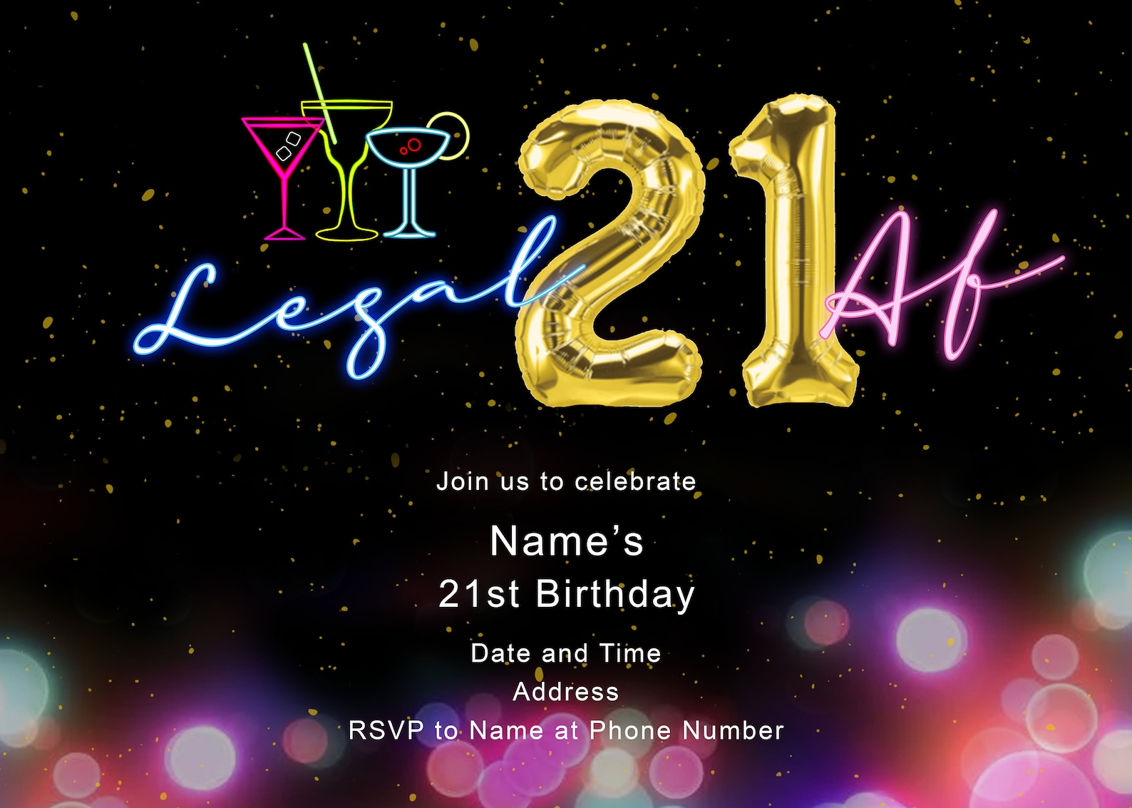 Custom Printable 21th Birthday Invitation, Downloadable 21th Birthday ...