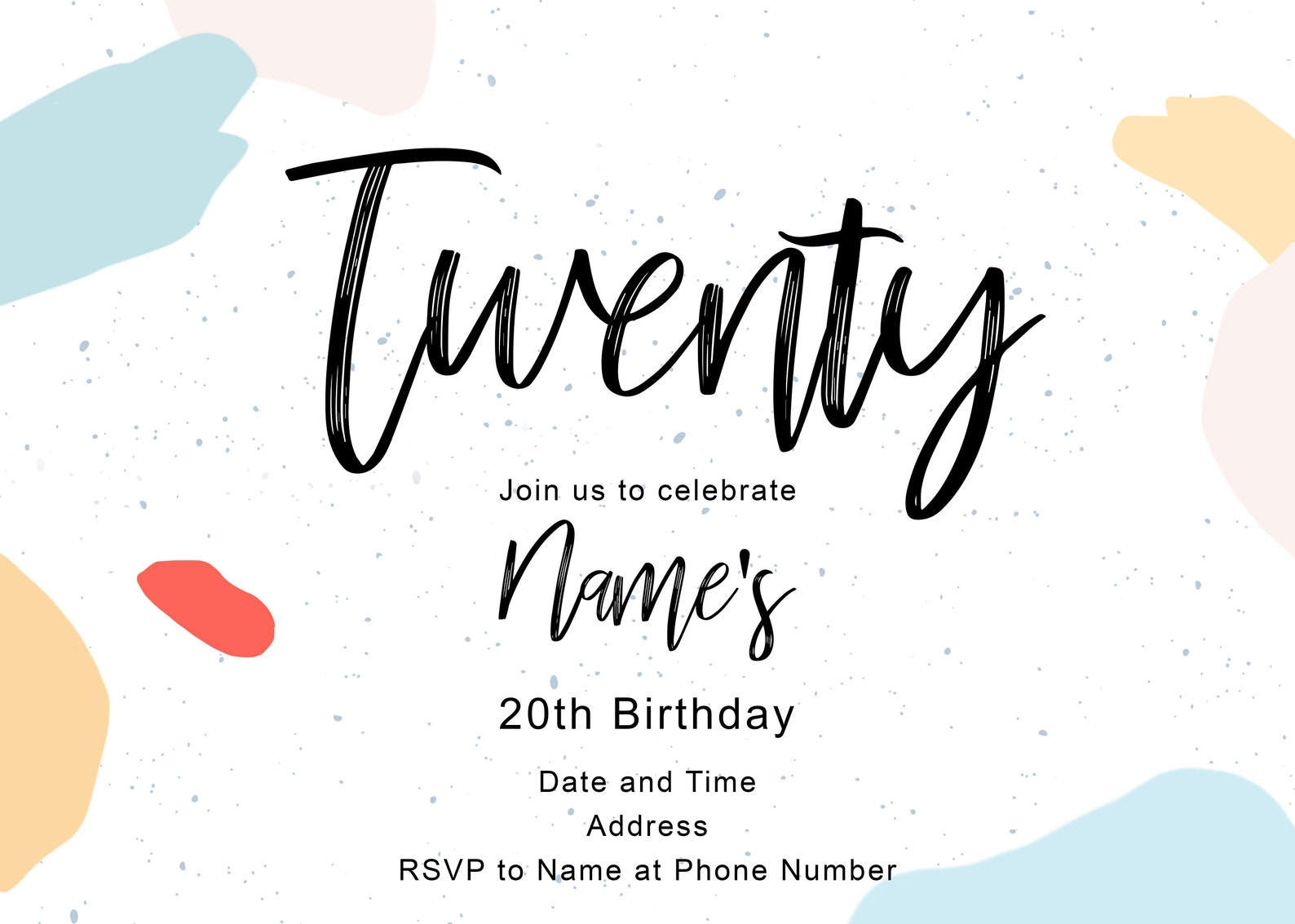 Custom Printable 20th Birthday Invitation, Downloadable 20th Birthday ...