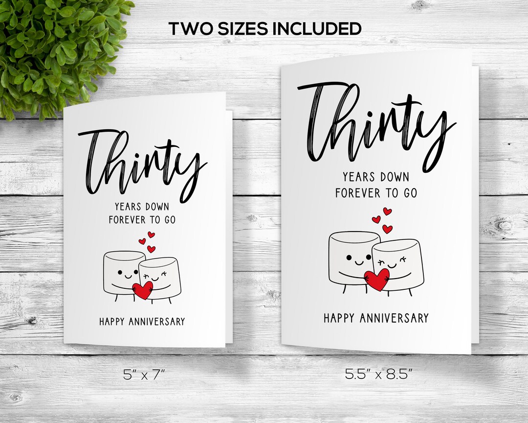 30th Anniversary Card, Printable Anniversary Card, Thirtieth ...