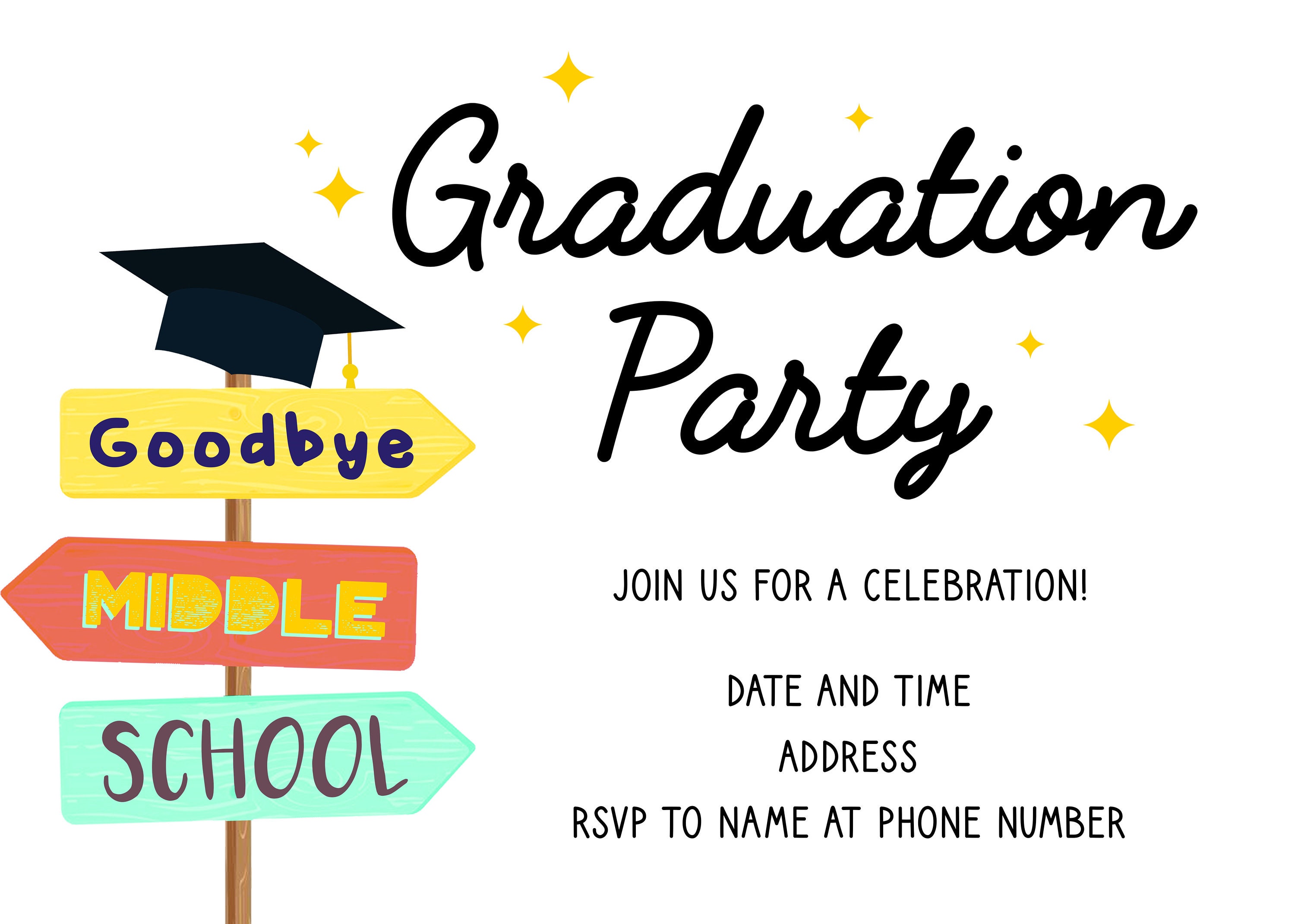 Personalized Printable Middle School Graduation Invitation ...