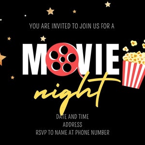 Custom Printable Movie Night Invitation, Downloadable Movie Night ...