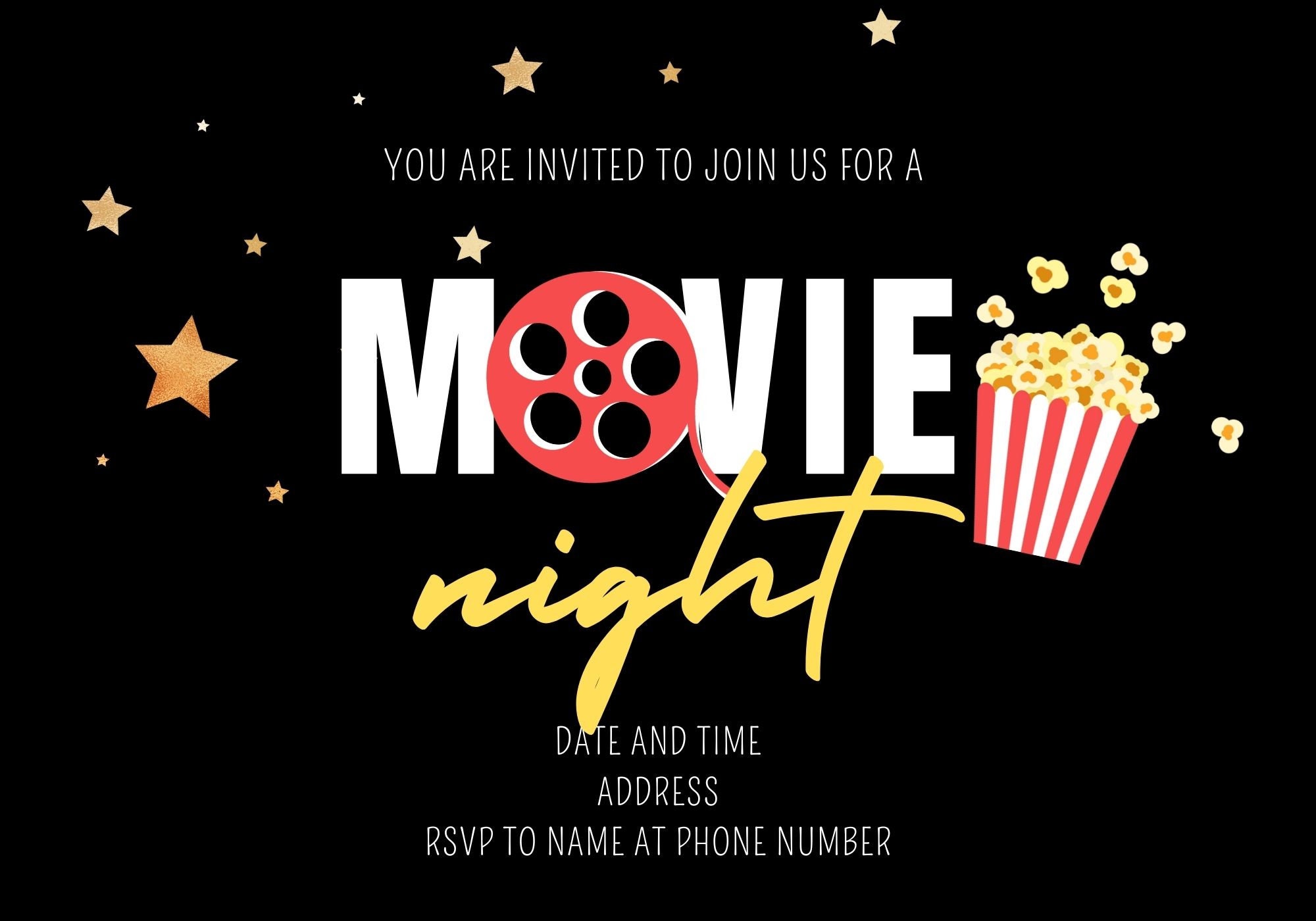 Custom Printable Movie Night Invitation, Downloadable Movie Night ...