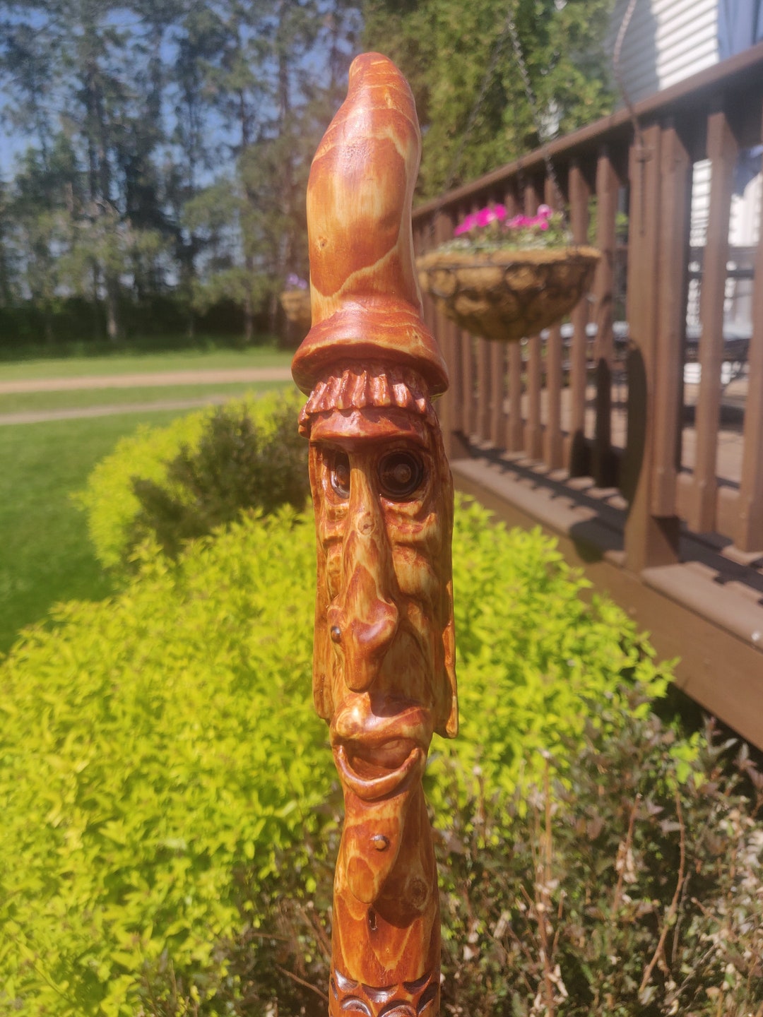 West Hand Carved Walking Stick Hiking Staff Larping - Etsy