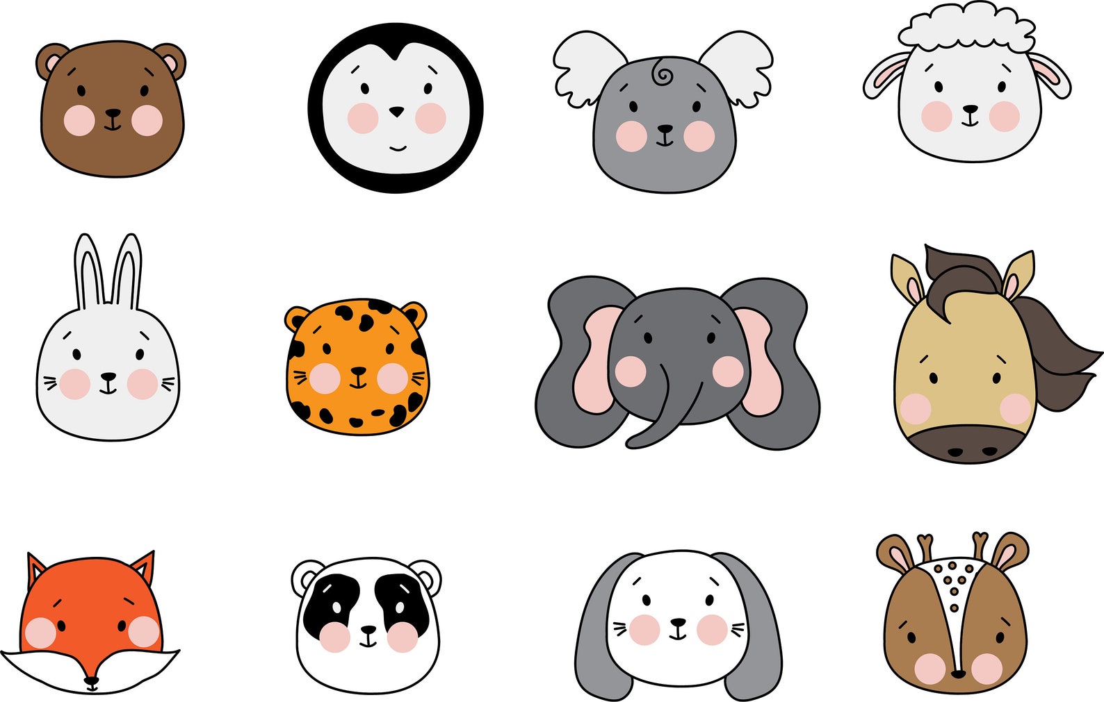 Animal Face Clipart, Animal Head Clipart, Animal Head Print, Baby ...
