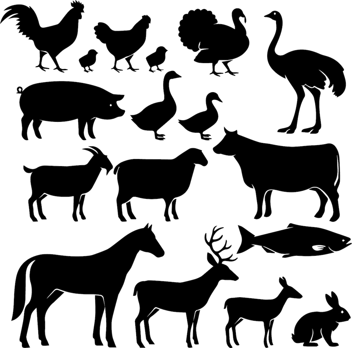 Farm Animal Silhouette, Farm Silhouette, Farm Animal Clipart, Clipart ...