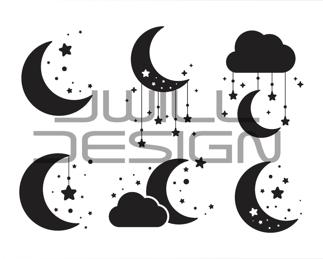 Moon SVG. PNG. Moon and Stars Svg. Cricut Cut Files. Silhouette. DXF ...