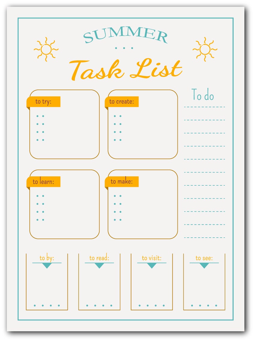 Summer Bucket List Printable, Personalized Things to Do Checklist for ...