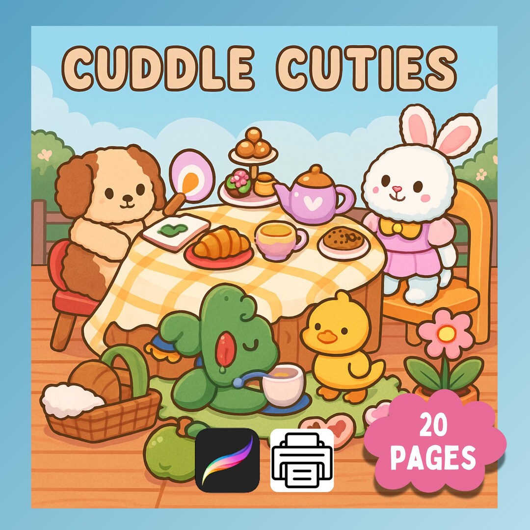 Cuddle Cuties Coloring Book – Cute Kawaii Animal Tea Time Pages ...