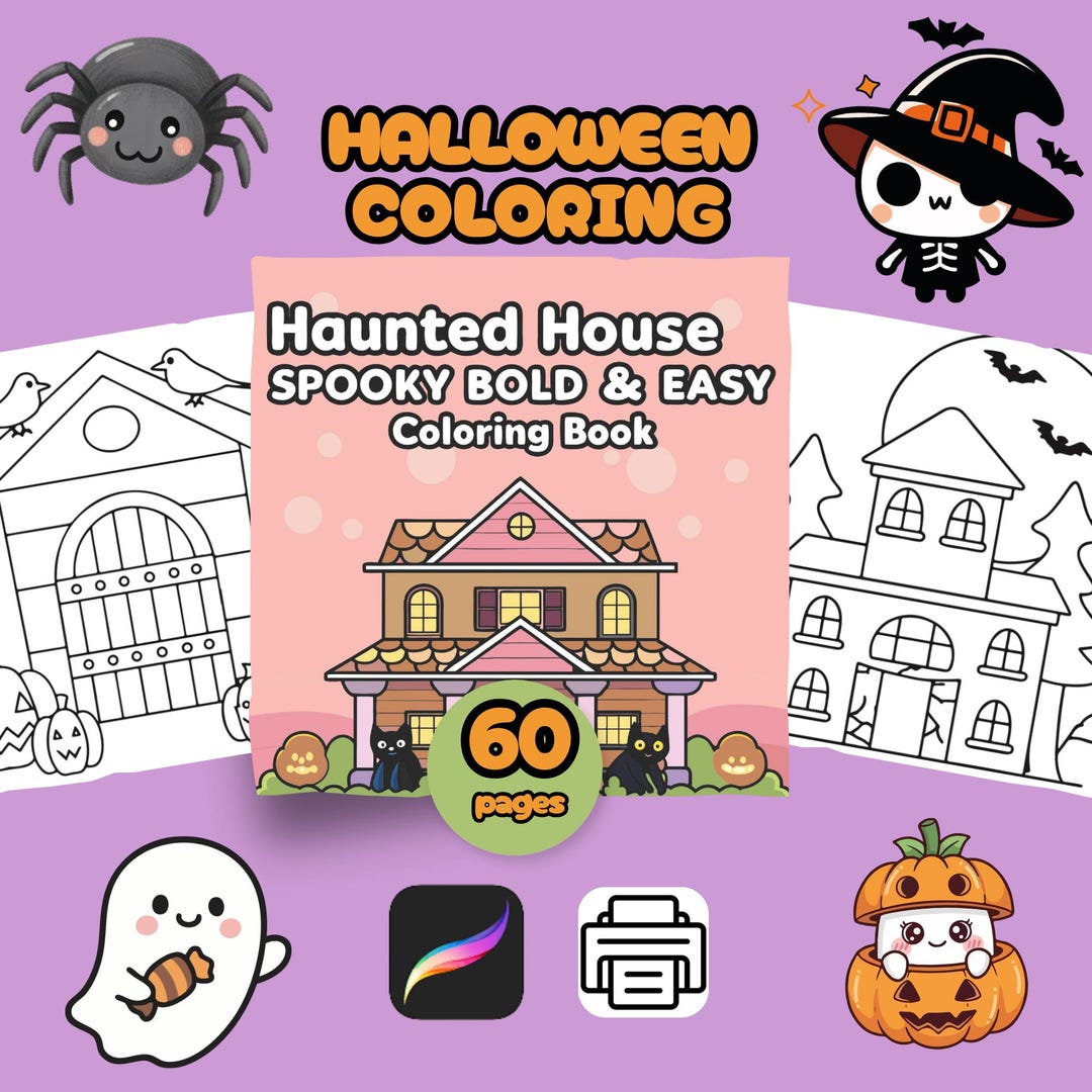 Halloween Haunted House Coloring Book PDF – 60 Bold and Easy Spooky ...