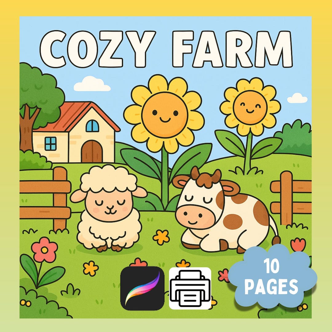 Cozy Farm Coloring Book – Cute Animal & Country Pages – Relaxing Kawaii ...