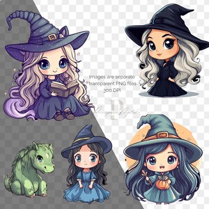 Adorable Witch Chibi Clipart Set Halloween Digital Download, Kawaii ...