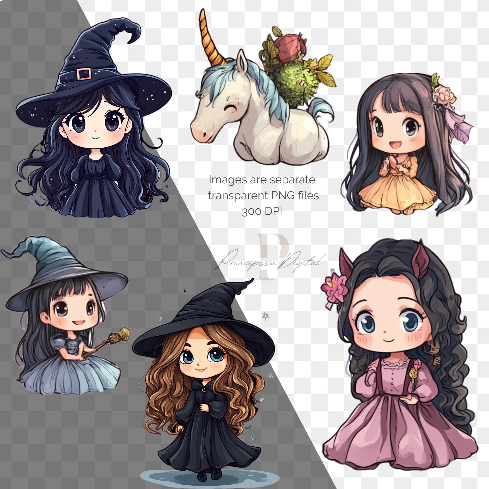 Adorable Witch Chibi Clipart Set Halloween Digital Download, Kawaii ...