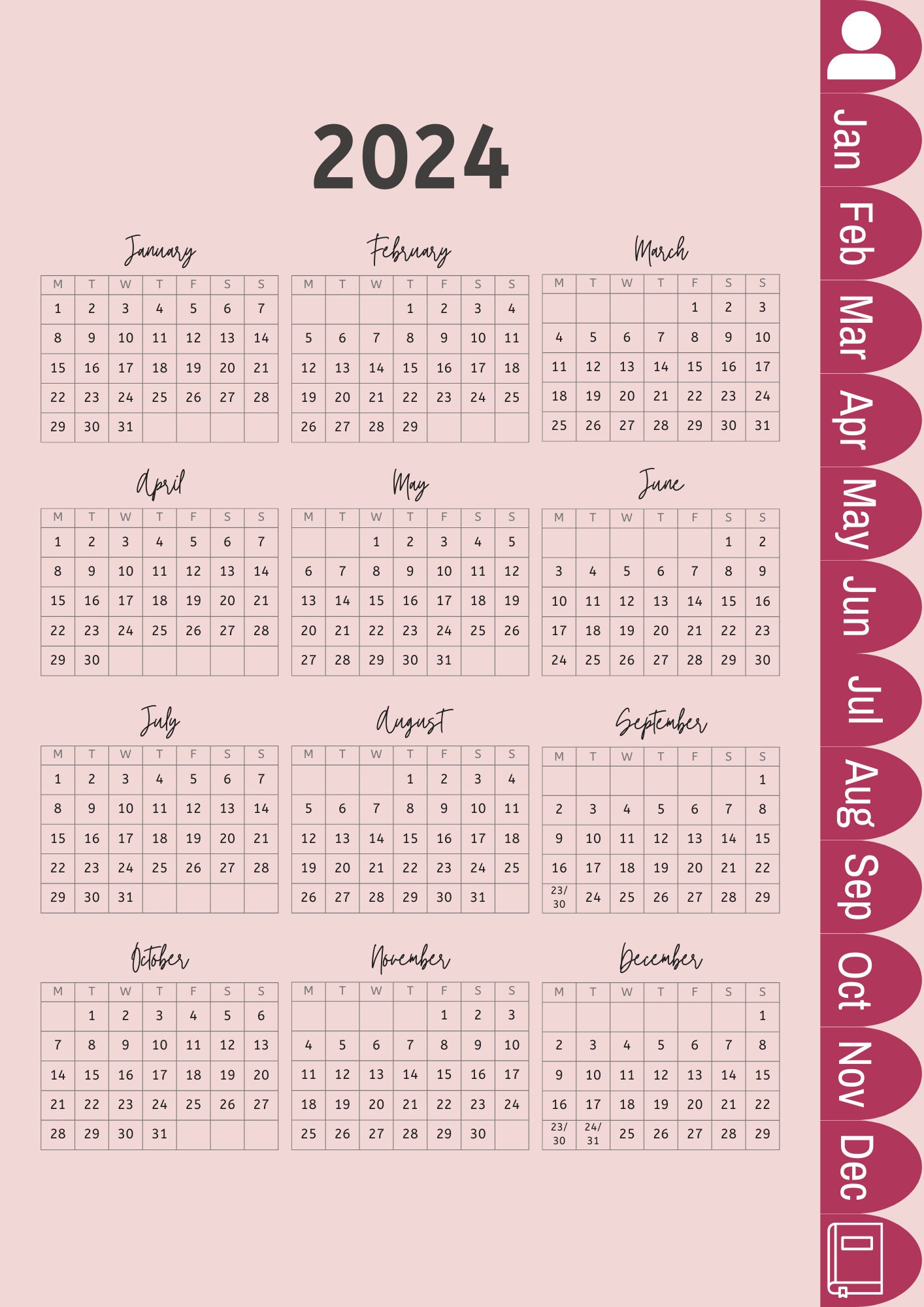 Blush Pink Monthly Digital Planner Customizable 2024 Organiser - Etsy