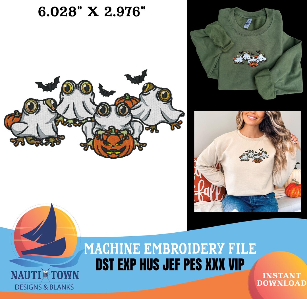 Spooky Halloween Ghost Frog Embroidery Digital Download for Sweatshirts ...