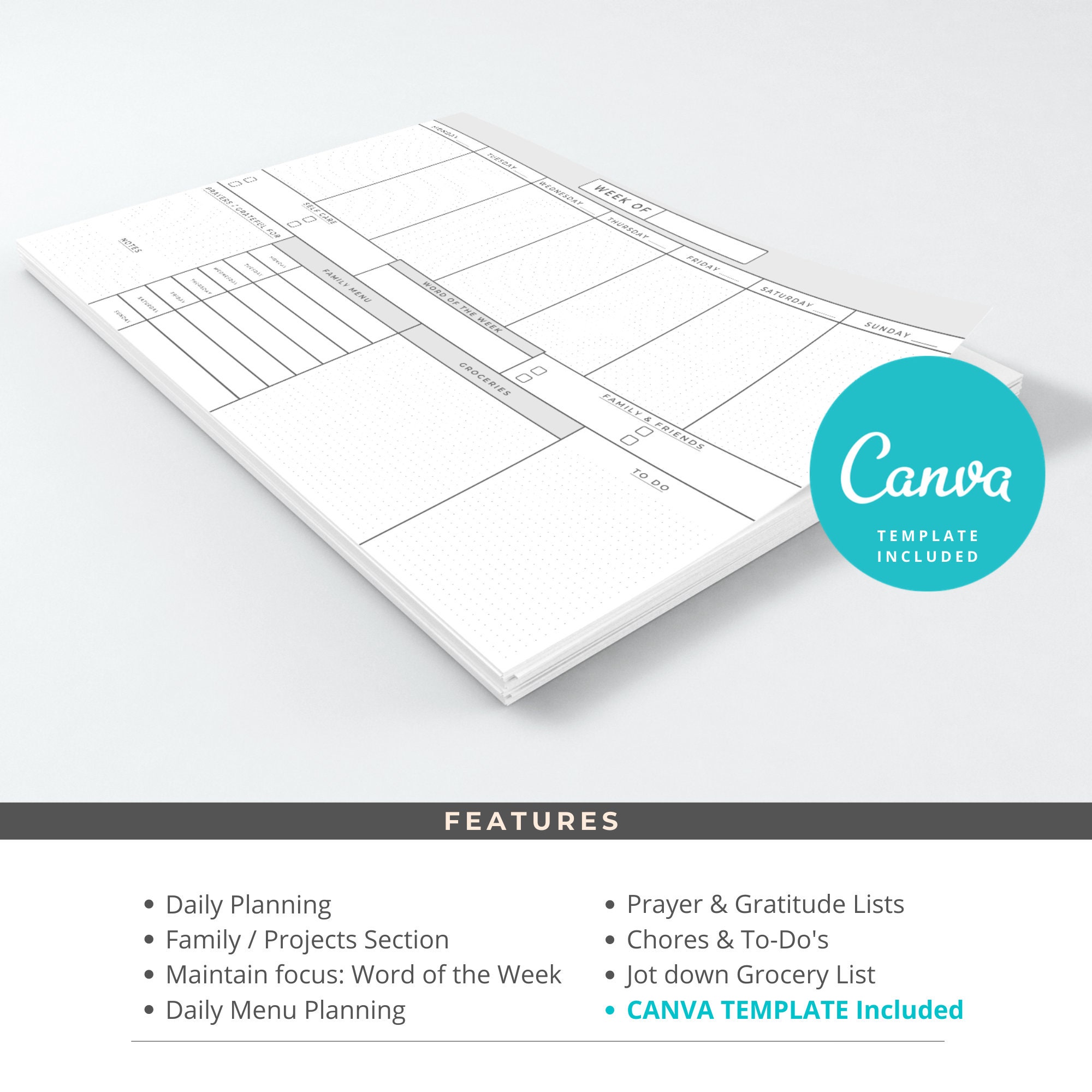 Daily Family Planner Printable Weekly Meal Planner Family - Etsy