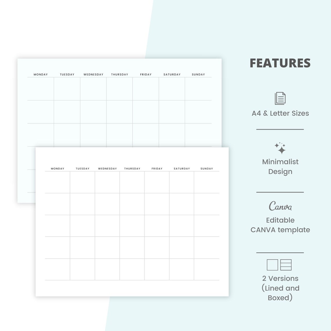 Blank Monthly Calendar Printable Landscape, Minimalist Calendar ...