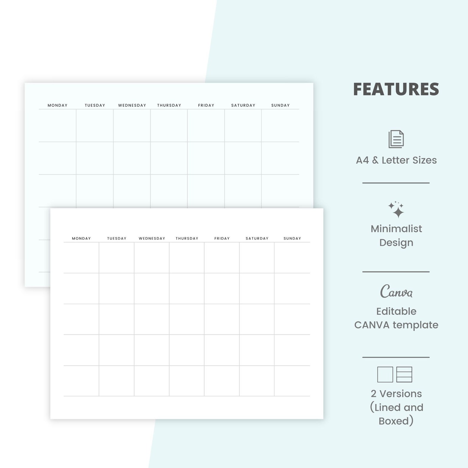 Blank Monthly Calendar Printable Landscape, Minimalist Calendar ...